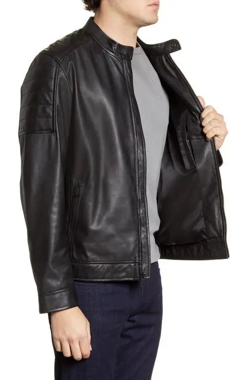 Cole Haan Racer Leather Jacket - Black