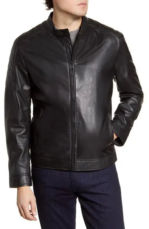 Cole Haan Racer Leather Jacket - Black