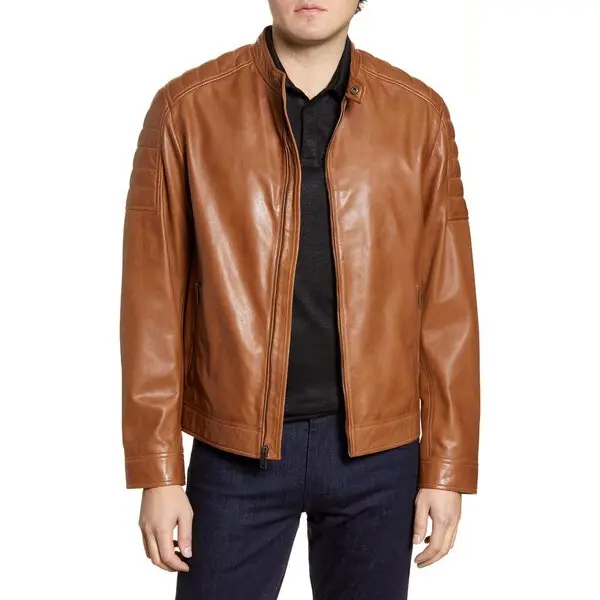 Cole Haan Racer Leather Jacket - Camel