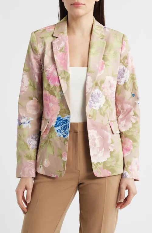TAHARI ASL Floral Sateen Blazer - Taupe Multi