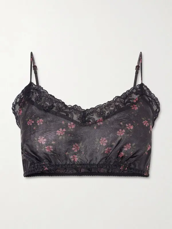 Simone Rocha Cropped Floral-print Organza Top - Black