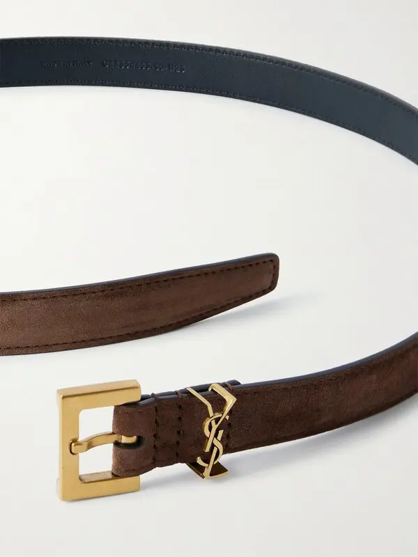 Saint Laurent Cassandre Suede Belt - Brown
