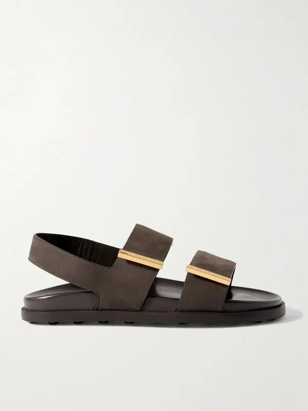 TOD'S Buckled Nubuck Slingback Sandals - Brown