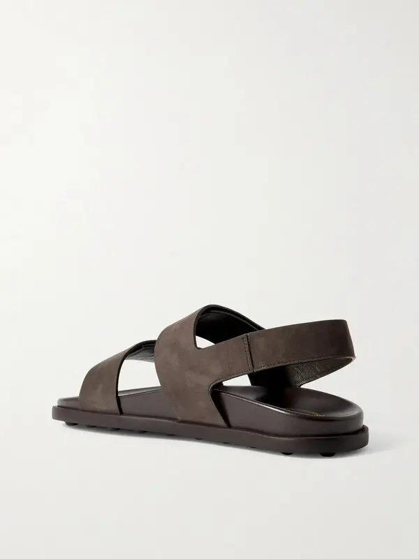 TOD'S Buckled Nubuck Slingback Sandals - Brown