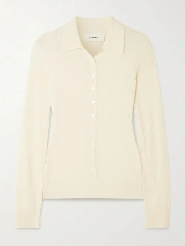 LISA YANG Agata Ribbed Cashmere Cardigan - Neutrals