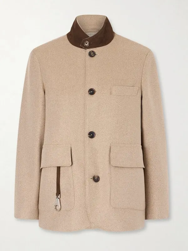 Loro Piana Suede-trimmed Silk-tweed Jacket