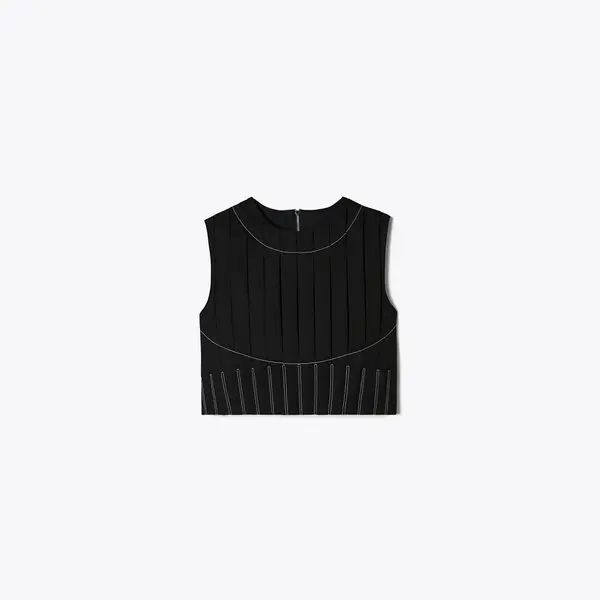 Tory Burch Wool Twill Pleated Top