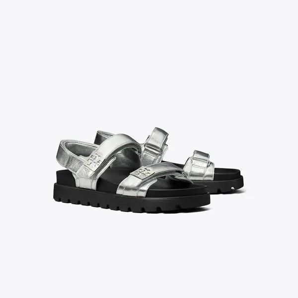 Tory Burch Mellow Burch Sandal - Silver/perfect Black/silver