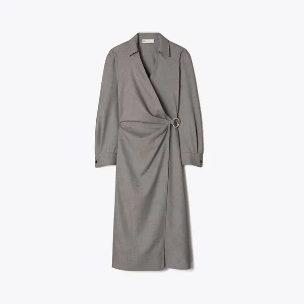 Tory Burch Wool Wrap Dress - Black / Gray