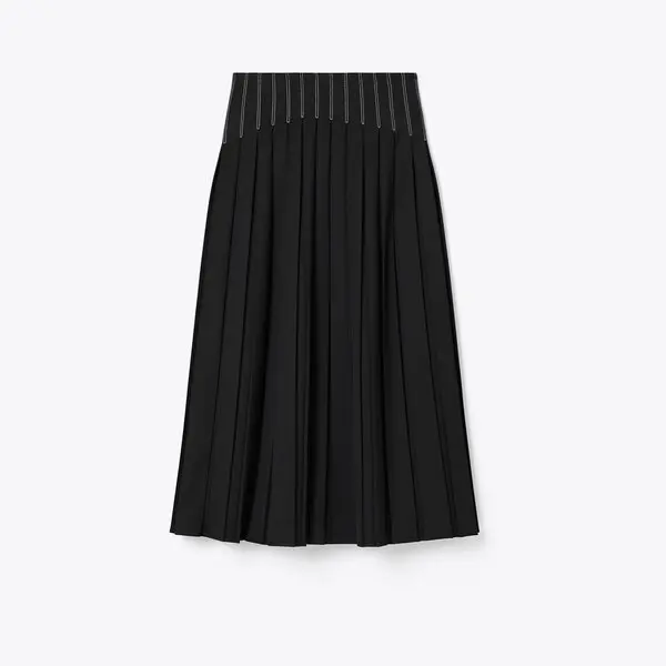 Tory Burch Wool Twill Pleated Skirt