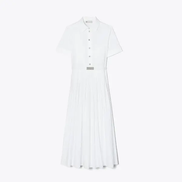 Tory Burch Pleated Poplin Shirt Dress - White
