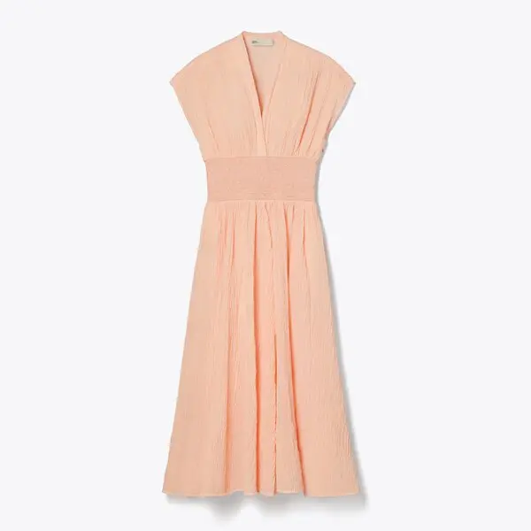 Tory Burch V-neck Fit And Flare Midi Dress - Melon