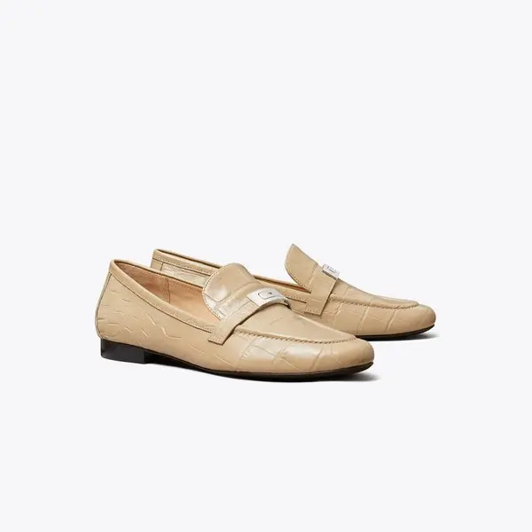 Tory Burch Lee Lee Croc-embossed Leather Loafer - Beige