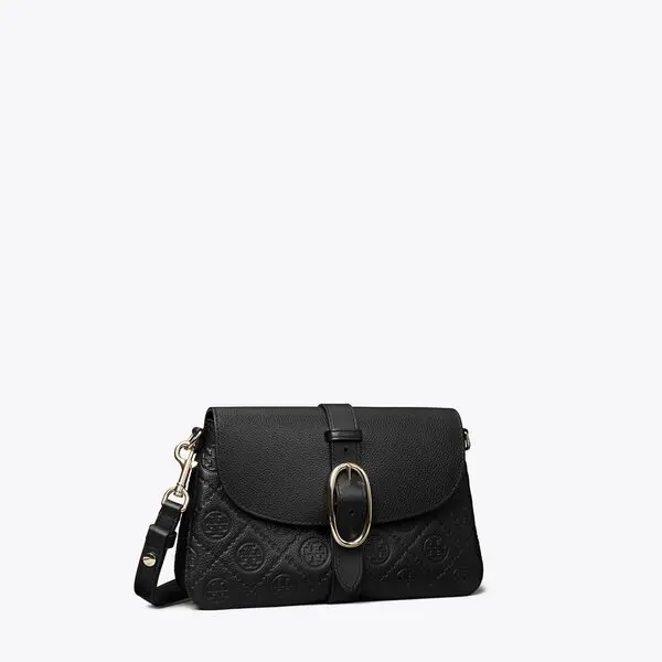 Tory Burch T Monogram Pebbled Small Shoulder Bag - Black