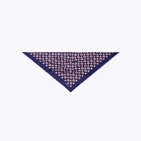 Tory Burch Floral Logo Triangle Scarf - Navy Floral Logo