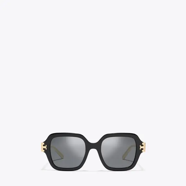 Tory Burch Eleanor Square Sunglasses - Black/ivory/dark Gray Solid