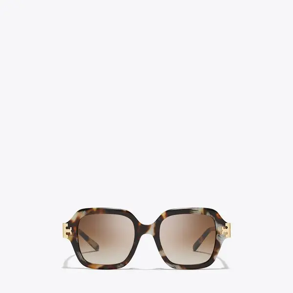 Tory Burch Eleanor Square Sunglasses - Dark Wavy Tortoise/brown Gradient