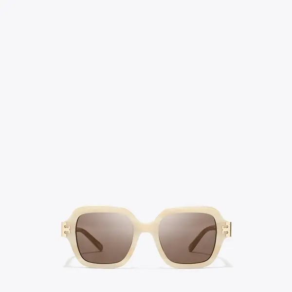 Tory Burch Eleanor Square Sunglasses - Ivory Horn/solid Brown