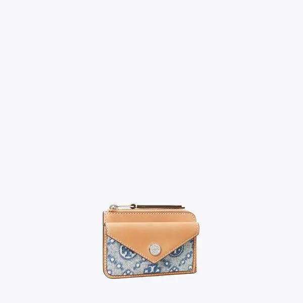 Tory Burch T Monogram Denim Zip Card Case - Powder Blue
