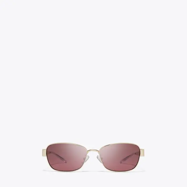 Tory Burch Miller Metal Rectangle Sunglasses - Shiny Light Gold/dark Violet