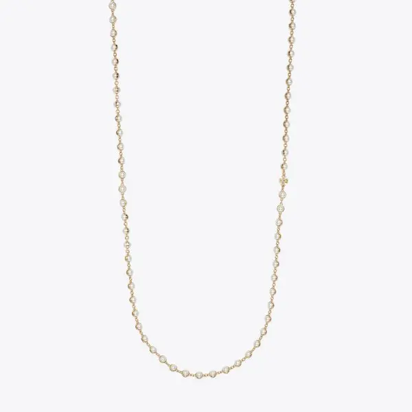 Tory Burch Long Pearl Necklace - Light Brass/pearl
