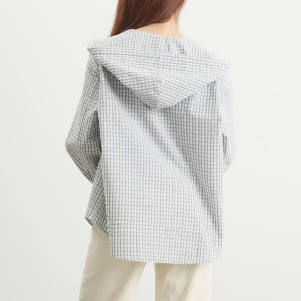 DUNST Classic Check Hooded Shirt - Cream Check