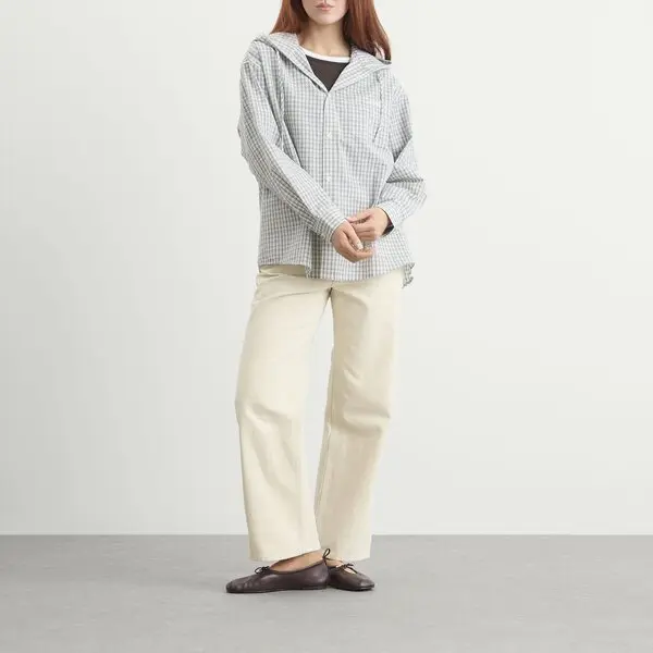 DUNST Classic Check Hooded Shirt - Cream Check