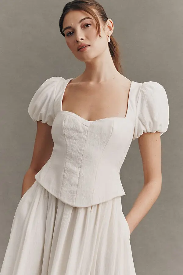 Bhldn Puff Sleeve Corset Fit & Flare Maxi Dress - Sugar Swizzle |  Editorialist