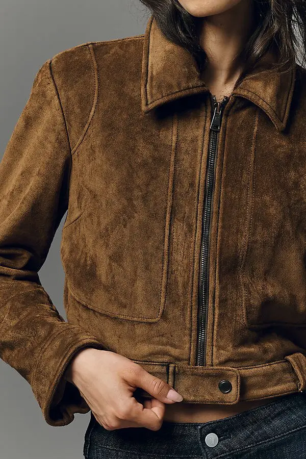 PILCRO Rumi Shrunken Stretch Faux Suede Moto Jacket