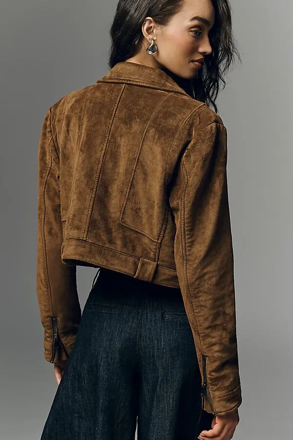 PILCRO Rumi Shrunken Stretch Faux Suede Moto Jacket
