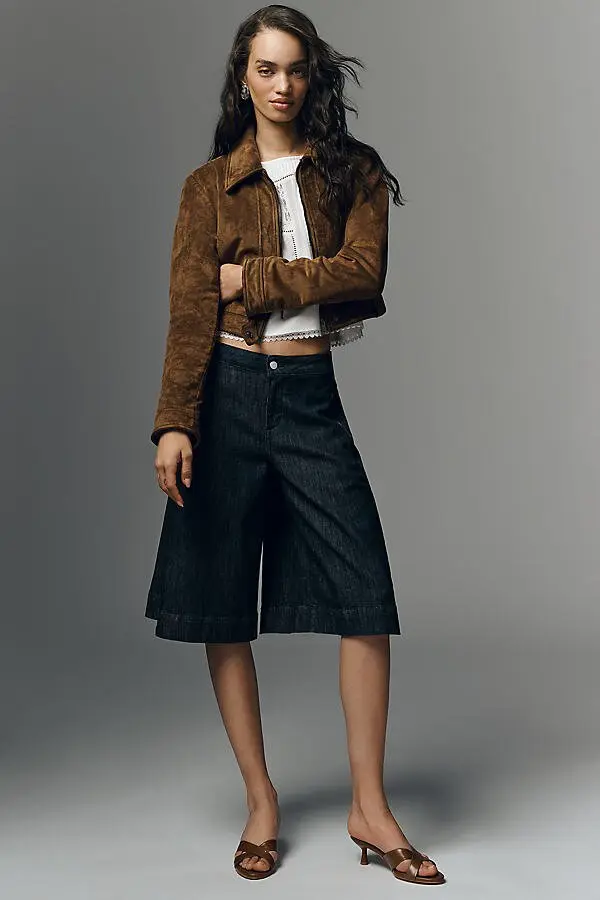 PILCRO Rumi Shrunken Stretch Faux Suede Moto Jacket