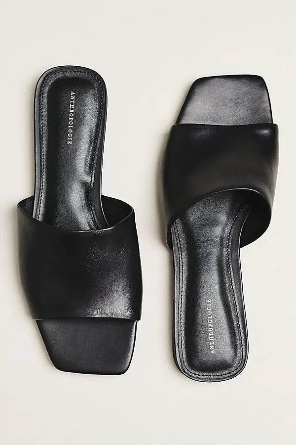Anthropologie Leather Slide Sandals - Black