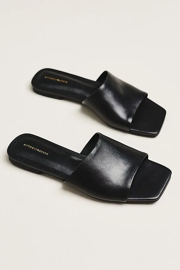 Anthropologie Leather Slide Sandals - Black