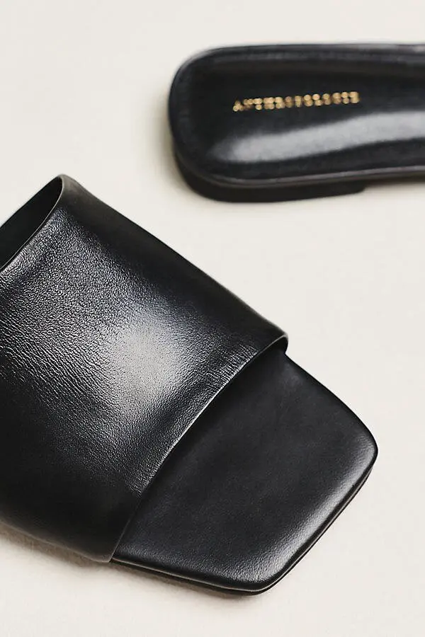 Anthropologie Leather Slide Sandals - Black