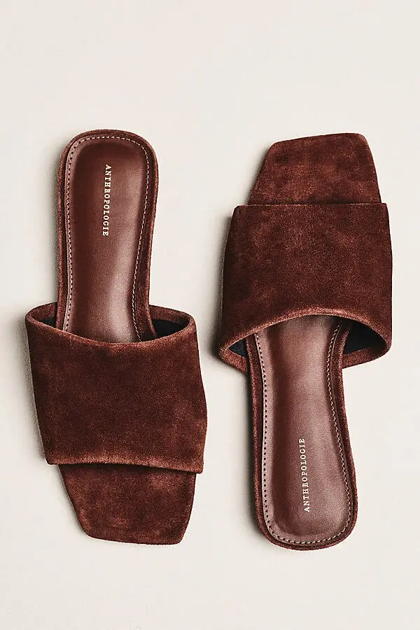 Anthropologie Leather Slide Sandals - Brown