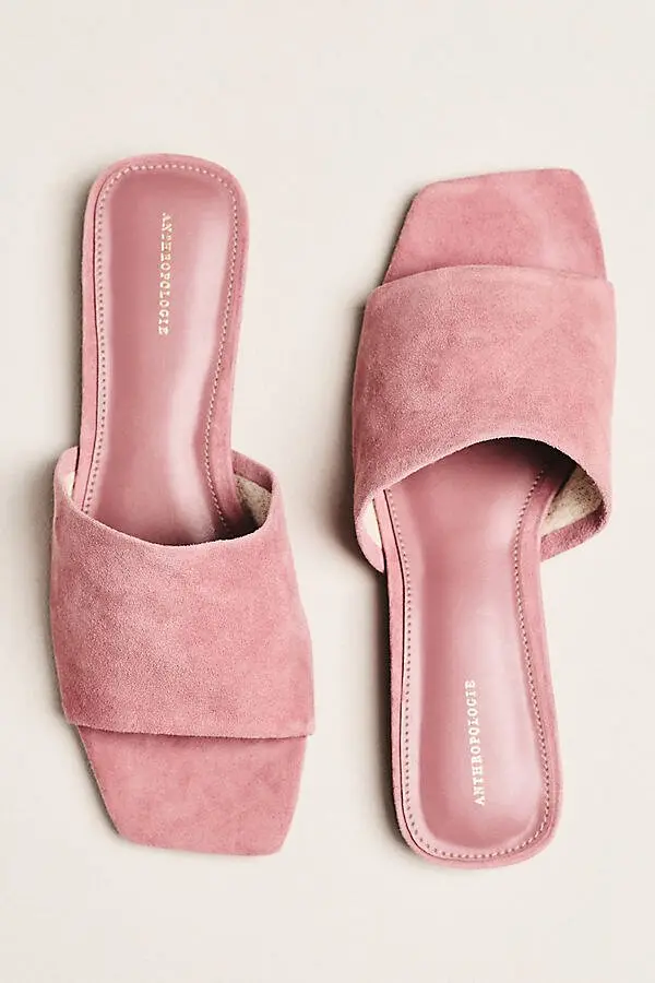 Anthropologie Leather Slide Sandals - Rose Suede