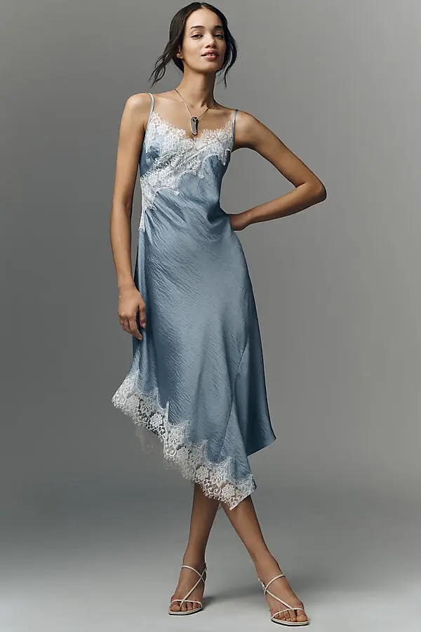 Anthropologie Asymmetric Sleeveless Lace Slip Dress
