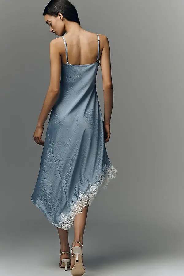 Anthropologie Asymmetric Sleeveless Lace Slip Dress - Light Blue |  Editorialist