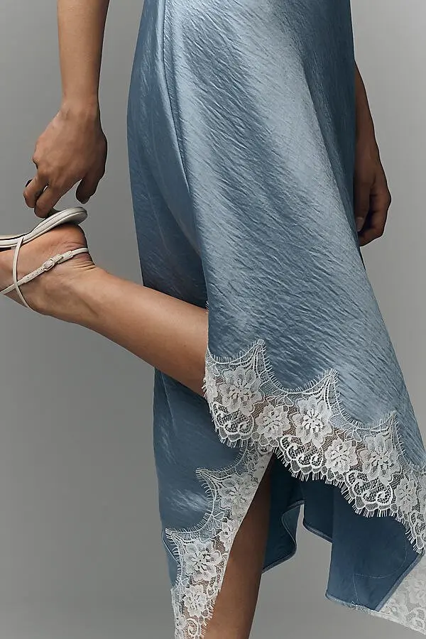 Anthropologie Asymmetric Sleeveless Lace Slip Dress