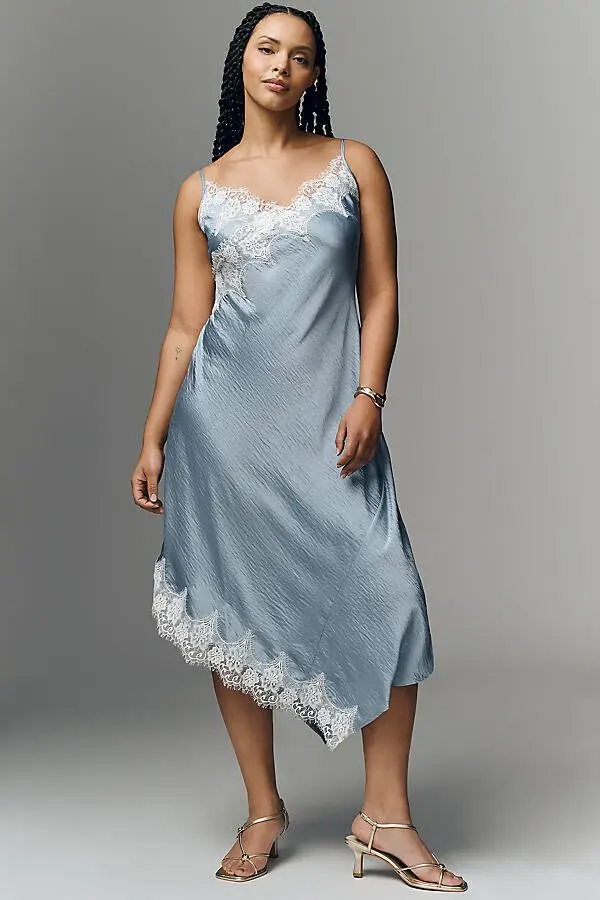 Anthropologie Asymmetric Sleeveless Lace Slip Dress