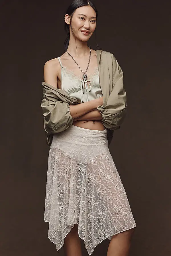 LYREBIRD Asymmetric Lace Midi Skirt