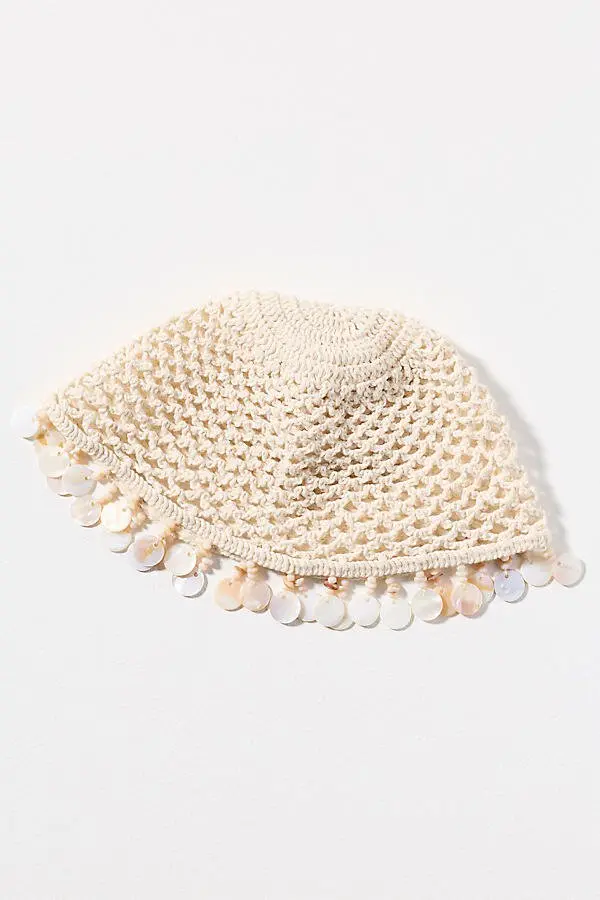 Anthropologie Fringed Crochet Cap - Ivory