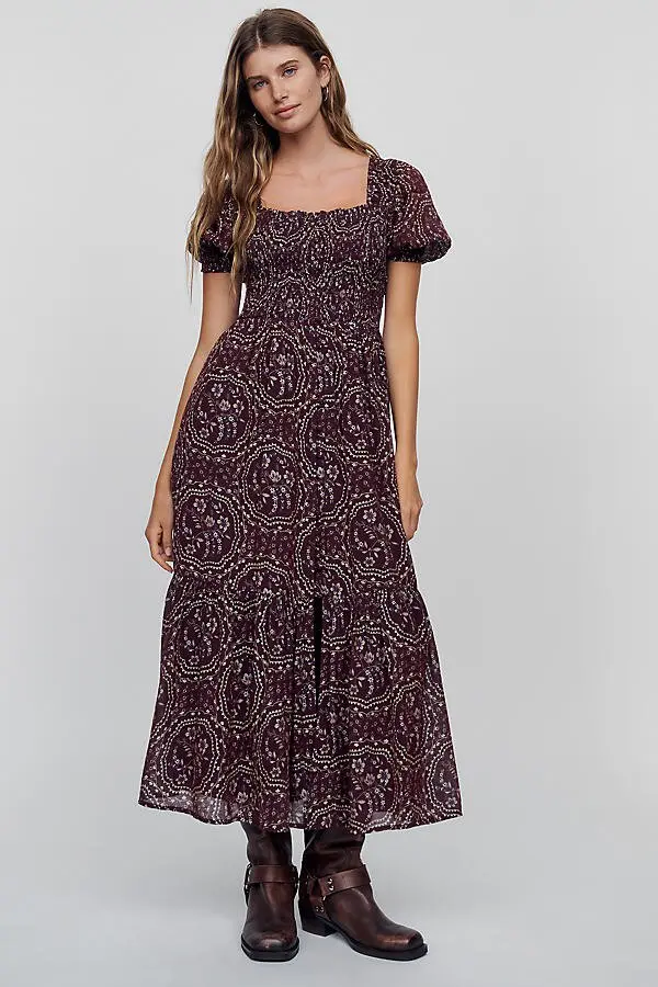 Anthropologie Peregrine 100% Cotton Midi Dress - Purple Pattern