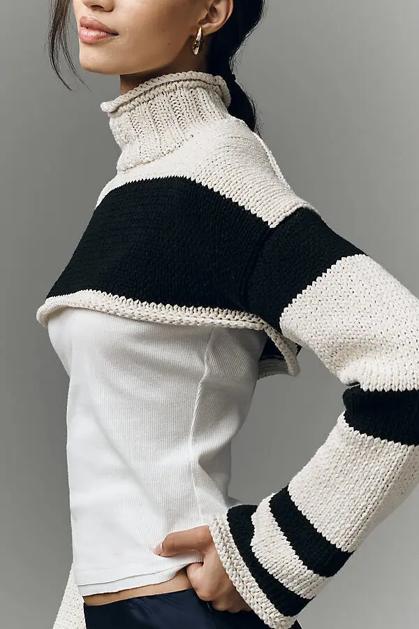 PILCRO Long-sleeve Stripe Sweater Tank Twofer Top