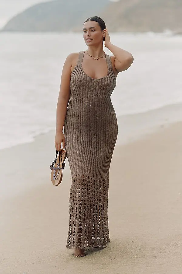ELOQUII Plus Sleeveless Metallic Maxi Dress