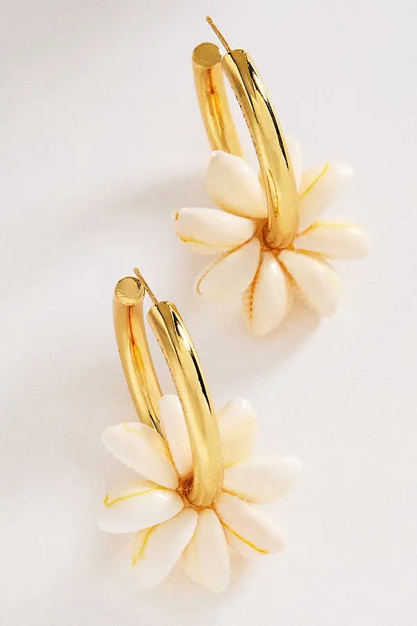 LOGAN TAY Shell Hoop Earrings - Gold