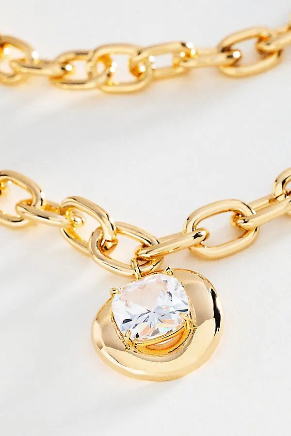 Anthropologie Chunky Bezel Crystal Pendant Necklace - Gold