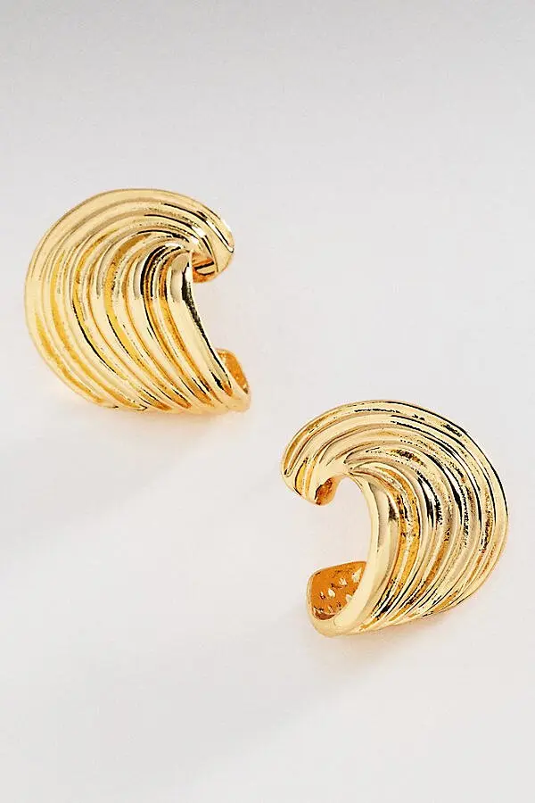 Anthropologie Textured Huggie Hoop Earrings - Gold