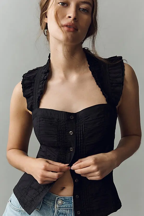 PILCRO Sleeveless Structured Blouse - Black Onyx