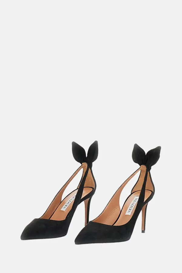 AQUAZZURA Bow Tie Pump 85 Suede And Nappa Leather - Nero
